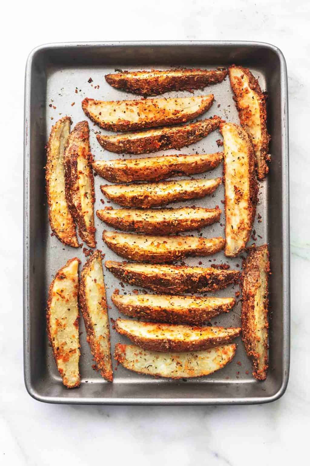 Baked Garlic Parmesan Potato Wedges - Creme De La Crumb