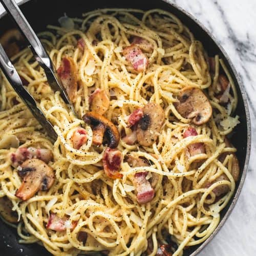 Cacio e Pepe with Mushrooms & Bacon - Creme De La Crumb