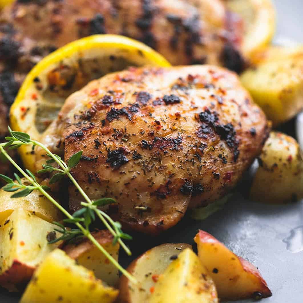 Baked Lemon Herb Chicken & Potatoes - Creme De La Crumb