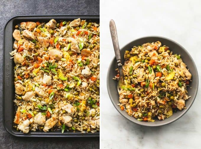 One Sheet Pan Chicken Fried Rice - Creme De La Crumb