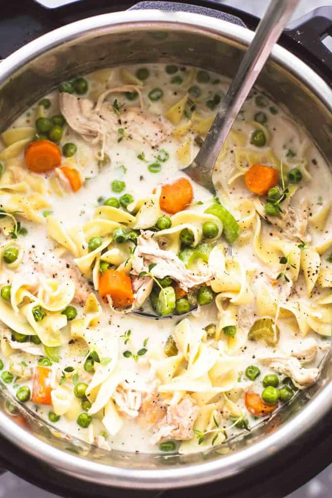 Slow Cooker OR Instant Pot Creamy Chicken Noodle Soup - Creme De La Crumb