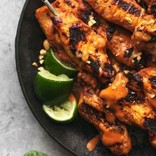 Chicken Satay Skewers with Spicy Peanut Sauce - Creme De La Crumb